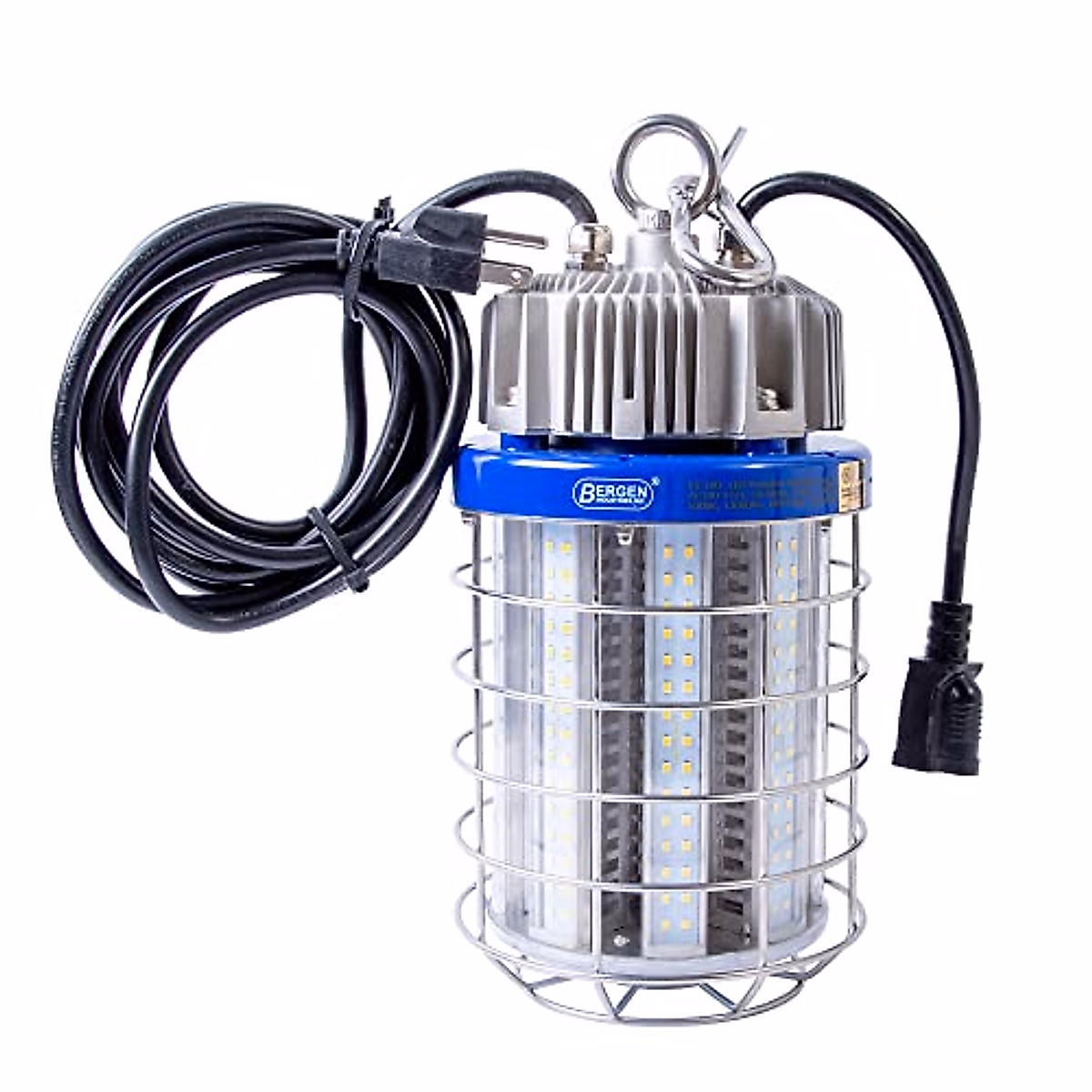 Bergen Industries Inc K5100 100-Watt Temporary High Bay LED Luminaire Plug-in Work Light, 13000LM, 5000K, Stainless Steel Cage,Blue