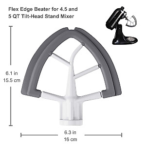 Flex Edge Beater for KitchenAid Tilt-Head Stand Mixer, 4.5-5 Quart Flat Beater Paddle with Flexible Silicone Edges Bowl Scraper, White