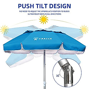 AMMSUN 6ft Folded PortableTravel Beach Umbrella with Sand Anchor, Tilt and Air vent UPF 50+UV Protection fit in suitcase Portable Compact Foldable beach umbrella for Patio Garden Beach Pool Backyard Sky blue