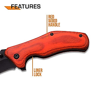 Elk Ridge - Outdoors Spring Assisted Folding Knife - 2.9-in Black Stainless Steel Blade, 4.1-in Closed, Red Wood Handle, Pocket Clip - Hunting, Camping, Survival, EDC - ER-A013RW