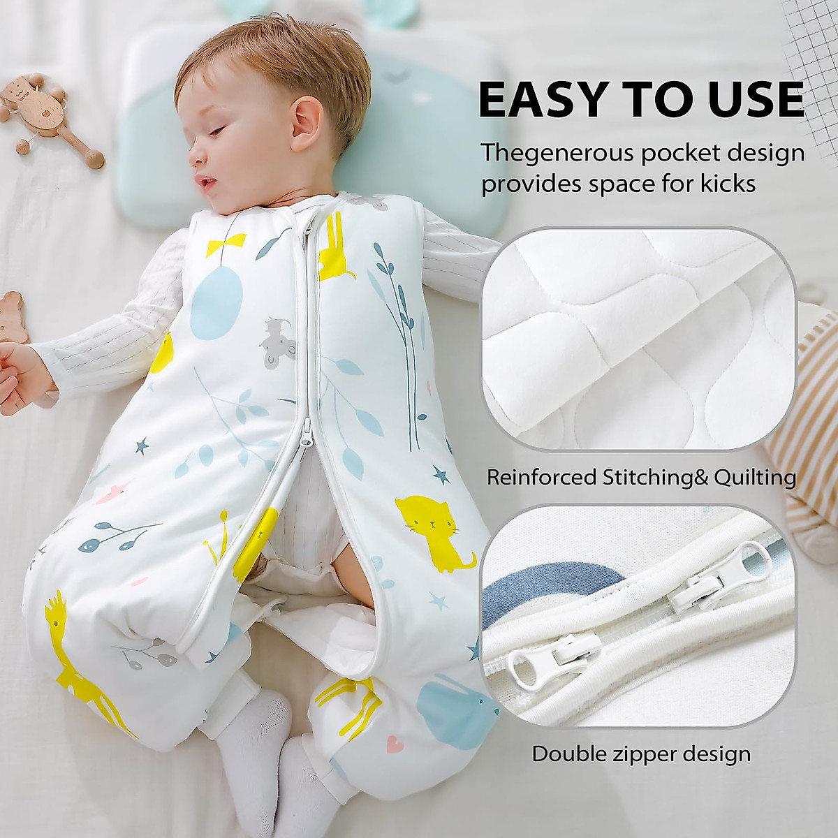 Mosebears Baby Sleep Sack with Feet，Baby Winter Sleep Sack for Toddler Thicken 2.5 TOG (18-36 Months, Baby height 34-38 inches)
