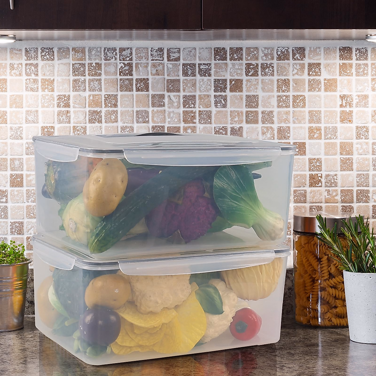 Yuright 4 Packs Airtight Food Storage Container, Clear Latching Storage Bin