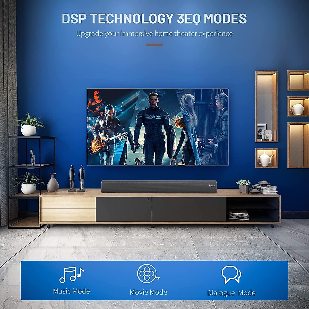 BESTISAN TV Sound Bar, 100Watts Soundbar for TV, Wireless Sound Bars with HDMI-ARC and Bluetooth/Optical/AUX/USB. TV Speakers for Home Theater/Gaming. (Remote Control,Wall Mountable)