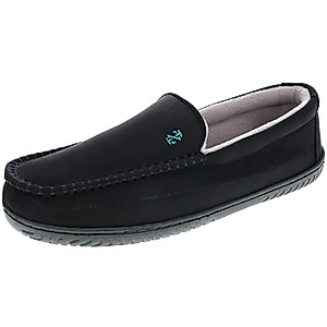 IZOD Men's Classic Two-Tone Moccasin Slipper, Winter Warm Slippers with Memory Foam, Size 11-12, Solid Black