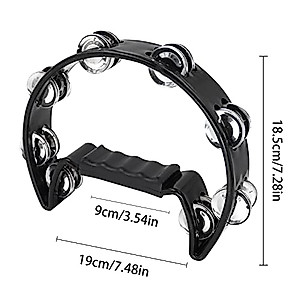 Soulmate Tambourine Metal Jingles Hand Held Percussion Half-Moon Tambourine for Adult Musical Instrument Gift Single Row Tambourines for KTV, Party (Black Tamboruine)