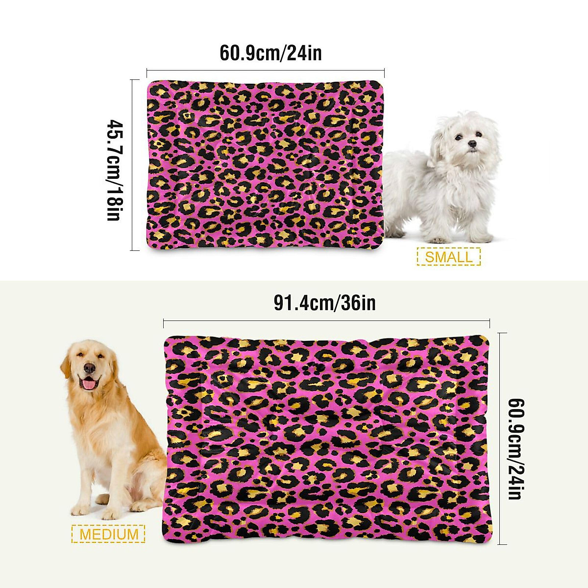 YETTASBIN Leopard Crate Pet Bed, Portable Washable Dog Cat Mat, Soft Comfortable Pet Mattress with Non-Slip Bottom for Dogs Cats Sleeping, 24 x 18 Inch