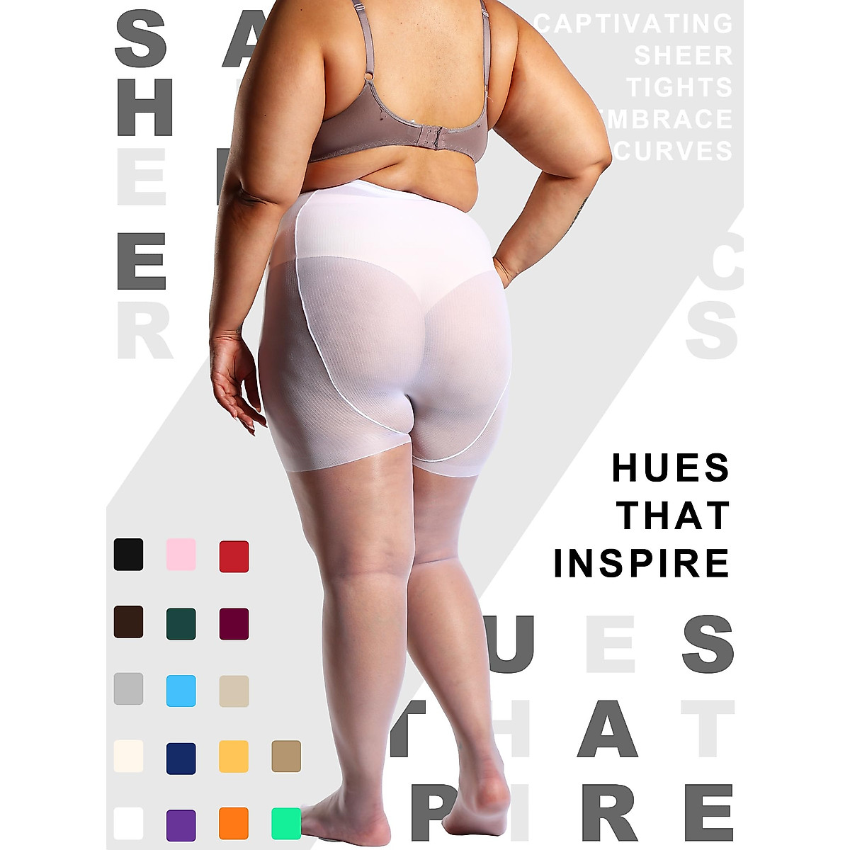 HONENNA 2 Pairs Plus Size Sheer Tights for Women, 17 Colors Ultra Thin Pantyhose Reinforced Toes High Waist Stockings, Black + White 2 Pairs 1XL-2XL