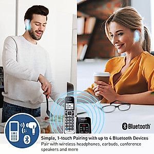 Panasonic Cordless Phone System, Bluetooth Pairing for Wireless Headphones and Smart Call Block and Bilingual Talking Caller ID, 2 Handsets Expandable up to 6 Cordless Handsets - KX-TGD892S (Silver)