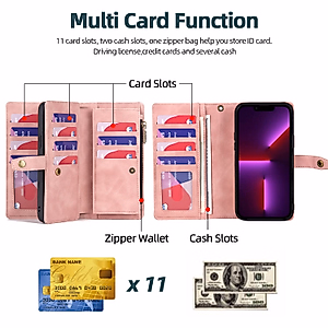 TwoHead for iPhone 11 Wallet case with Card Holder & Detachable Magnetic Phone case, PU Leather case Wallet for Women/Men,Wallet Phone Case (Pink)