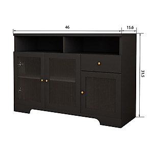 Kitchen Buffet Sideboard, Cabinet Storage Buffet Cabinet with Storage 46” 3 Glass Door and Adjustable Shelves, Modern Sideboard Wood Coffee Bar Cabinet