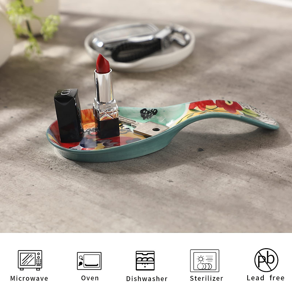 Colorful Hand Painted Spoon Rest - Ceramic Large Spoon Holder for Kitchen Counter Stove Top, Dishwasher Safe, Multicolor (1 Pack)