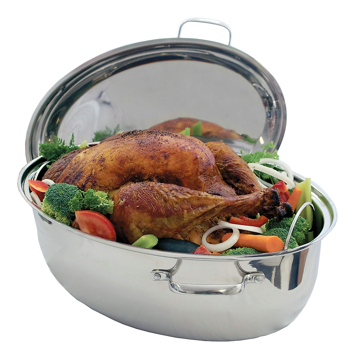 3 In 1 Multi Roaster w Lid- 18/10 Professional Grade Tri-Ply Stainless Steel- 11qt Poultry Roasting Pan w Rack, Stock Pot, & Sautee Cookware- Induction Capable w Stick Resistant Interior