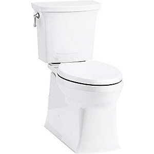 KOHLER 3814-0 Corbelle Comfort Height(R) elongated 1.28 gpf toilet with skirted trapway and Revolution 360 swirl flushing technology and left-hand trip lever (2 Piece), White