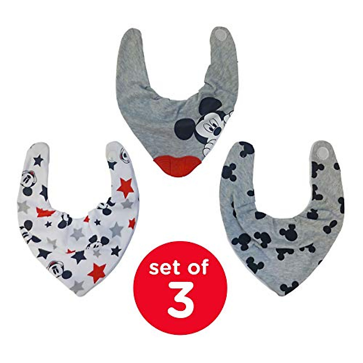 Disney Neat Solutions Mickey Mouse 3 Pack Infant Scarf Bib with Teether, Grey Heather