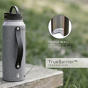 Elemental Iconic Stainless Steel Water Bottle with Straw - 32 oz Leak Proof Triple Wall Insulated Water Bottles for Travel and Sports - Reusable Gym Water Bottle with 2 Straws - Grey Speckle