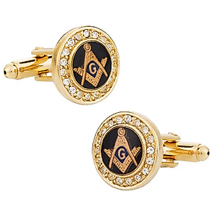 Cuff-Daddy Masonic Cufflinks and Studs - Mens Freemason Formal Set Cufflinks and Studs - Crystal Gold Tone Masonic Tuxedo Formal Set with Travel Presentation Box - 5/8" Cufflinks, 1/2" Studs Shirt