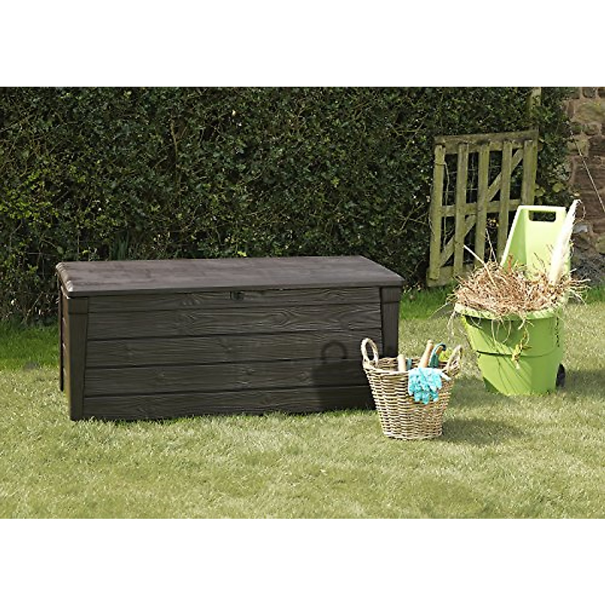 Keter Brightwood 120 Gallon Outdoor Resin Garden Patio Storage Furniture Deck Box