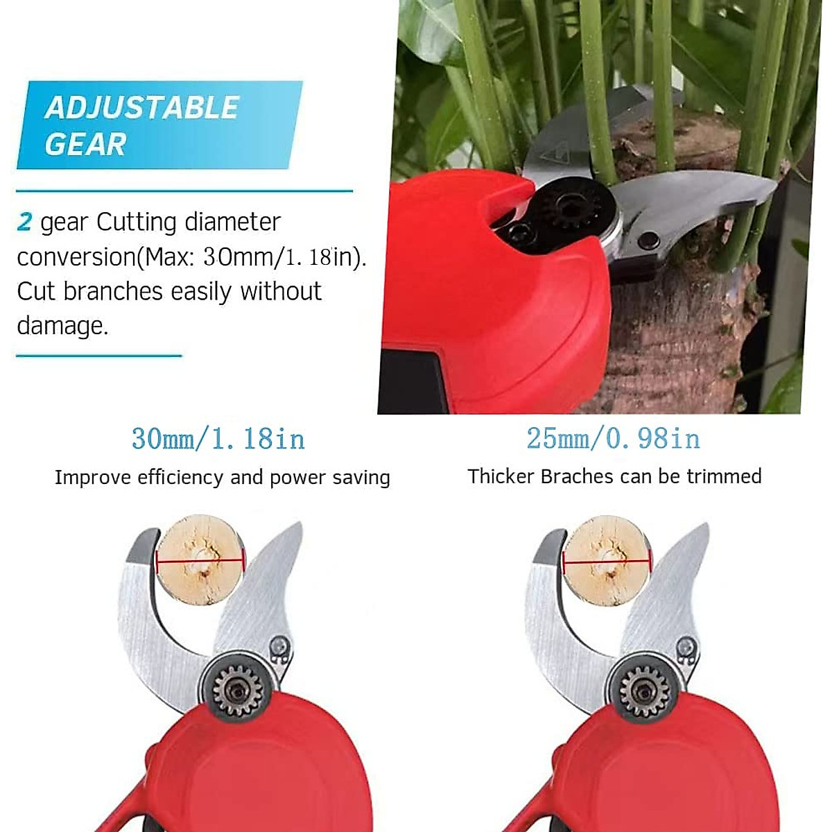 Zfyoung Electric Pruning Shears, 30mm(1.18 Inch) Cutting Diameter, Professional Cordless Pruner Branch Trimmer, Electric Branch Scissors with 2PCS Rechargeable Lithium Battery Powered, Garden Tools
