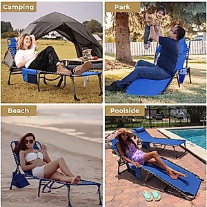 KingCamp Chaise Lounge Outdoor 5-Position Adjustable Patio Lounge Chair,Folding Tanning Chair for Lawn,Beach,Pool,Heavy-Duty Camping Reclining Chair