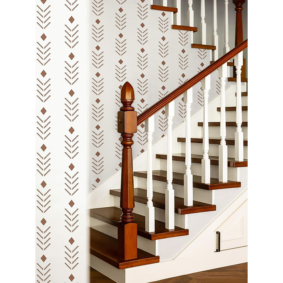 Ismoon Geometric Peel and Stick Wallpaper Boho Wallpaper Modern Herringbone Stripes Contact Paper Beige/Red Rusty Wallpaper Peel and Stick Vinyl Self Adhesive Wallpaper Removable 16.1x78.7inches