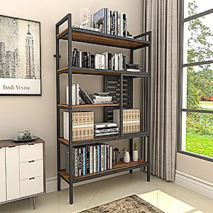 Weehom 5-Tier Adjustable Industrial Bookshelf, Modern Wood Bookcase with Stable Metal Frame, Open Storage Shelves Standing Shelving Unit for Living Room Bedroom Kitchen Office