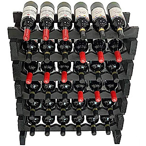 DisplayGifts Modular Stackable Wine Rack Freestanding Wooden Wine Stand Storage Holder, Thick Wood Wobble-Free Natural 36 Bottle Capacity 6 X 6 Rows (Black)