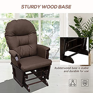 HOMCOM Nursery Glider Rocking Chair with Ottoman, Thick Padded Cushion Seating and Wood Base, Brown