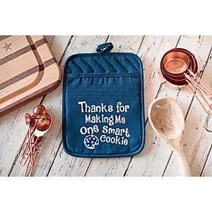 Teachers Gift for Women, Appreciation Week Pot Holder, One Smart Cookie Thank You Present Potholder - Set of 2 Blue