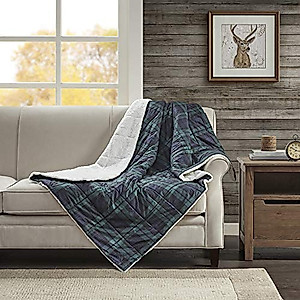 Woolrich Brewster Luxury Softspun Down Alternative Filled Throw Navy Green 50x70 Plaid Premium Soft Cozy Cozy Spun For Bed, Couch or Sofa
