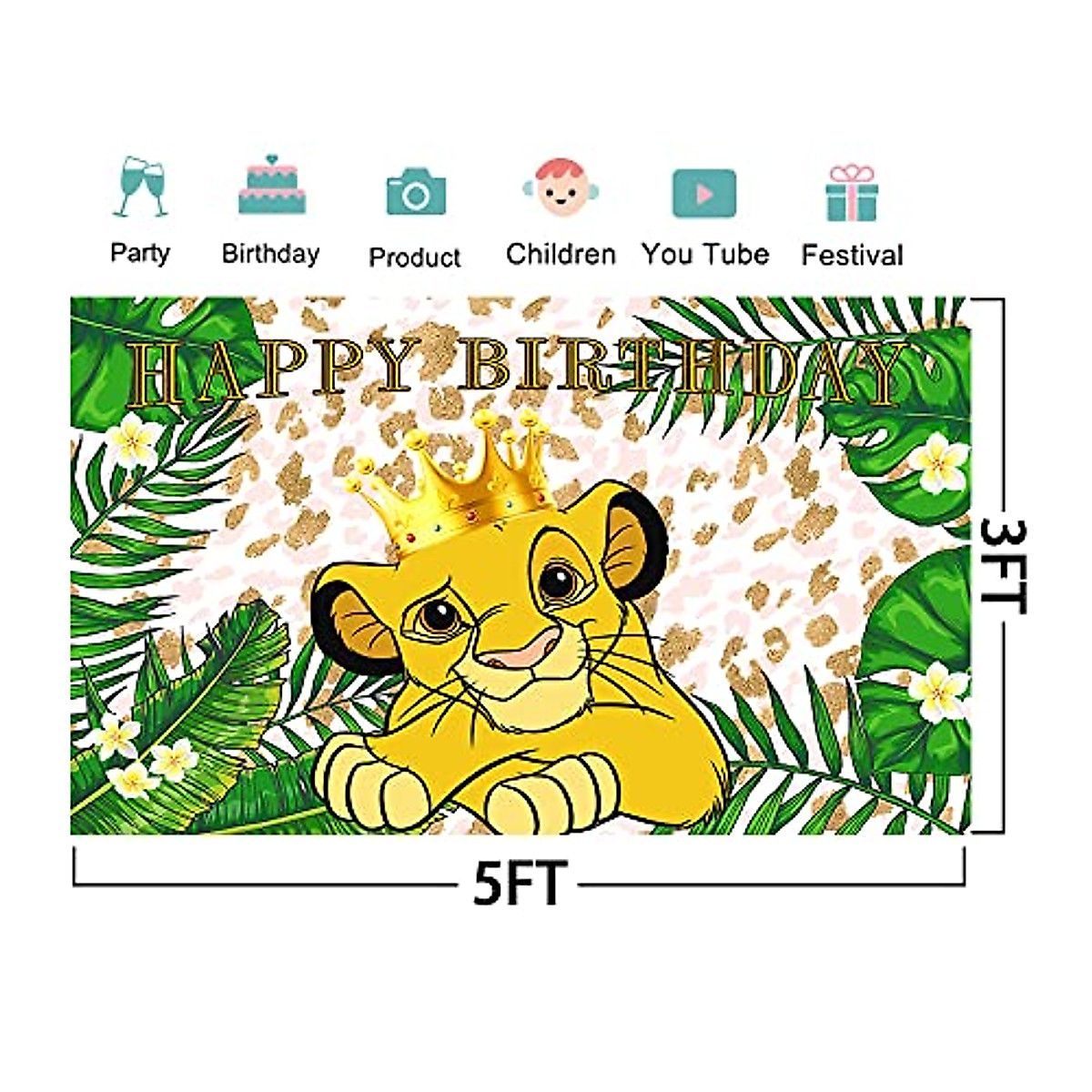 SOPAK The Lion King Backdrop for Birthday Party Decorations, Wild Jungle Background for Baby Shower Party Cake Table Decorations Supplies, The Lion King Theme Banner, 5x3ft, green, One Size