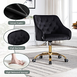 KUIKUI Velvet Desk Chair, Modern Office Chair, Wheels Swivel Height Adjustable Swivel Task Chair for Home Office,Black