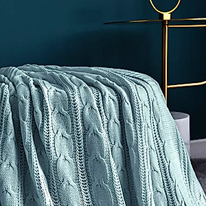 jinchan Throw Blanket Teal Lightweight Cable Knit Sweater Style Year Round Indoor Outdoor Travel Accent Throw for Sofa Comforter Couch Bed Recliner Living Room Bedroom 50x60 Inch