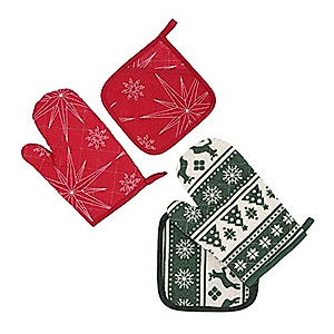 Didiseaon 4 Sets Gloves Set Mitts mitt for Oven Kitchen Counter mat Pot Holders Silicone BBQ Grill Gloves red Suit Microwave Oven Mitt Baking Mitt Mitt Grill Rack Mittens