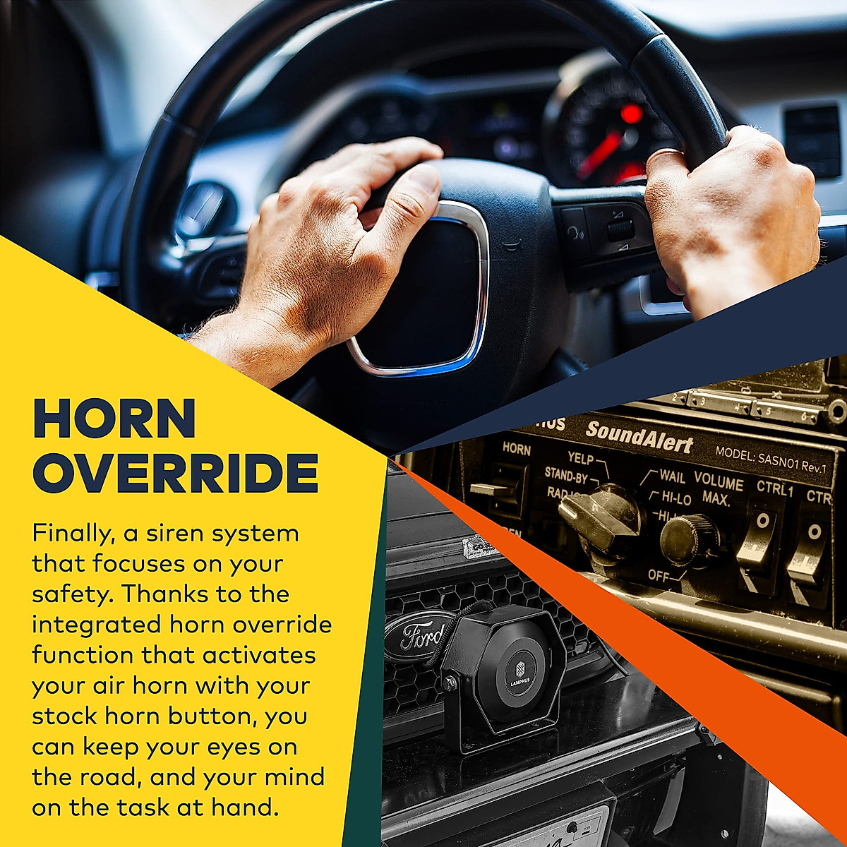 SoundAlert 12V 100W Police Siren PA System Kit [118-124dB Slim Speaker] [2 x 16A Aux Switch] [Hands-Free Air Horn] [PTT Mic] [Radio Rebroadcast] Warning Emergency Siren for Fire Tow Food Truck UTV ATV