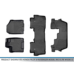 MAXLINER Custom Fit Floor Mats 3 Row Liner Set Black for 2016-2021 Honda Pilot 8 Passenger Model (No Elite Models)
