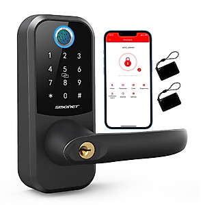 Smart Lock,SMONET Fingerprint Door Lock with Keypad,Keyless Entry Door Lock with Handle,Wireless Electronic Bluetooth Digital Auto Door Lock with Free APP Key Fob Passcode,Smart Locks for Front Door