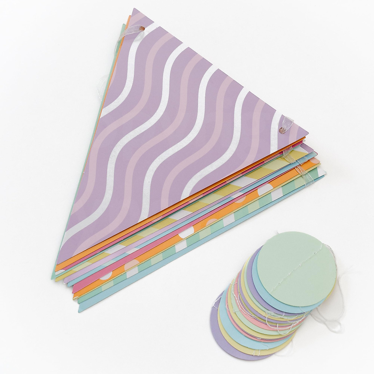 PapaKit Paper Pennant Bunting Banner and Circle Garland Decoration Set Kids Adult Party Supply ( Pastel Rainbow Colors - 2 Piece Set)