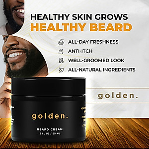 Golden Grooming Beard Oil & Balm Bundle for Men – Natural Growth Kit with Shea Butter – Tame, Moisturize & Style Your Beard (Beard Cream 2 fl oz)