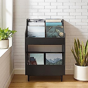 Crosley Furniture Liam Vinyl Record Storage Stand, Tiered Storage Shelves for Records, Black
