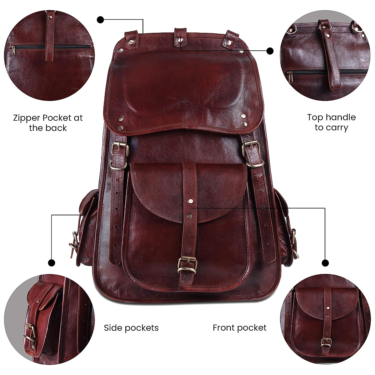 Handmade World Vintage Full Grain 21 Inch Leather Laptop LARGE Backpack Casual Bookbag Daypack Camping Travel Rucksack Knapsack