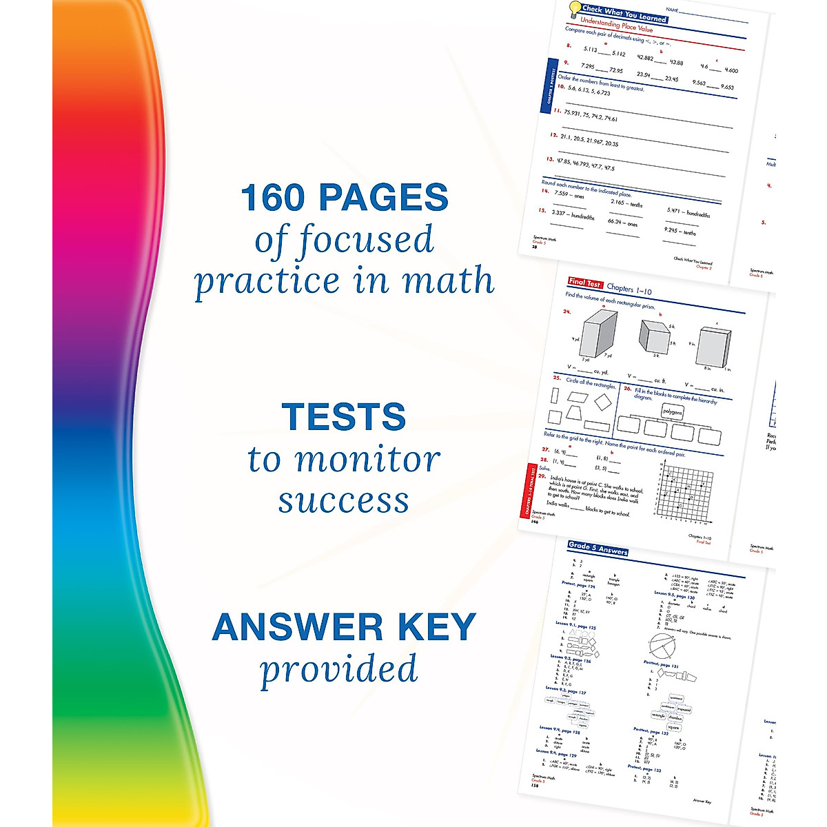 Spectrum 5th Grade Math Workbooks, Ages 10 to 11, Math Workbooks Grade 5 Covering Fractions, Decimals, Algebra Prep, Geometry, and More, Math Book for 5th Graders (Volume 6)