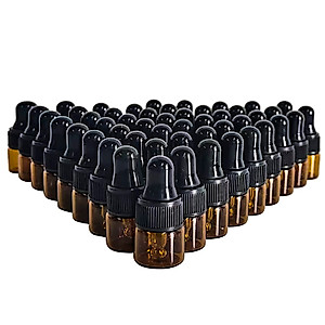 BEGIKET 50 Pack Amber Glass Mini Dropper Bottles,1ML Amber Essential Oil Dropper Bottle for Travel Test Sample Perfume (1ML)