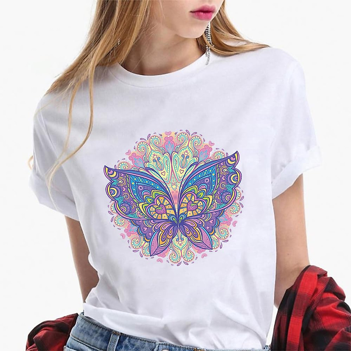 4 Packs Mandala Flowers Iron on Transfer Patches for Clothing Retro Mandala Butterfly Design Heat Transfer Vinyl Decals Washable Iron on Stickers for T-Shirts Jackets Backpacks DIY Decor Supplies