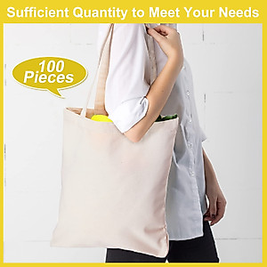 Pinkunn 100 Pcs Canvas Bags Bulk Natural Cotton Bags with Handles Plain Polyester Cotton Bags for Crafting DIY(White)