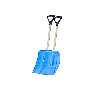 Superio Small Snow Shovel for Car Portable Snow Shovel for Driveway Snow Removal Compact Scooper Shovel Snow Pusher for Stairs 9" Heavy Duty Plastic Blade with Wood Handle 34" (2, Blue)
