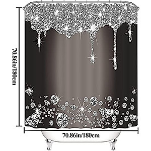 MEXERA 4PCS Bling Diamond Shower Curtain Set with Non-Slip Rugs Toilet Lid Cover and Bath Mat Shower Curtain with 12 Hooks Bathroom Sets with Shower Curtain and Rugs and Accessories