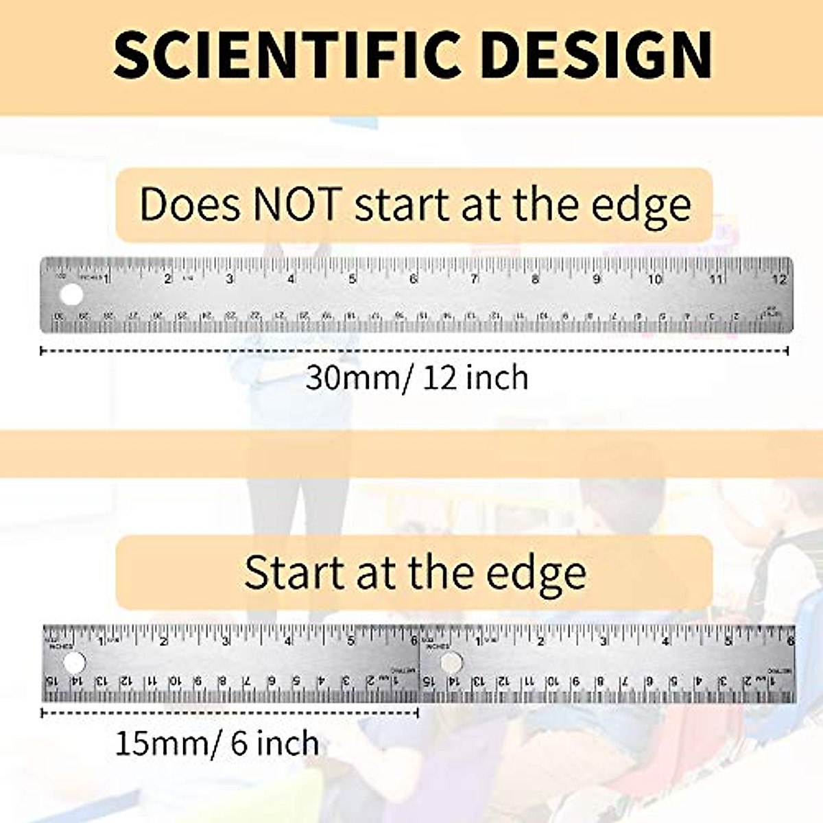 3 Pieces Stainless Steel Cork Back Rulers Set 1 Piece 12 Inch and 2 Pieces 6 Inch Non Slip Straight Edge Rulers with Inch and Metric Graduations for School Office Engineering Woodworking