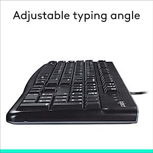 Logitech K120 Wired Keyboard for Windows, Plug and Play, Full-Size, Spill-Resistant, Curved Space Bar, Compatible with PC, Laptop - Black