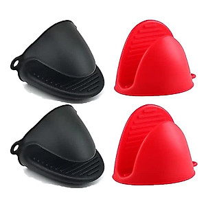 Silicone Pot Holders Set of 2 - Oven Mitts Heat Resistant, Silicone Potholders for Kitchen, Mini Oven Mitts Rubber Oven Glove, Thicken Pot Holders Kitchen Mittens Pinch Mitts, Cute Cooking, Red