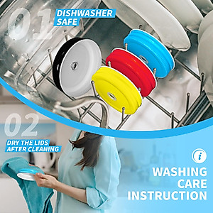 SusuBee 6 Pack Metal Drinking Lid with Straw Hole and Straws Compatible with Mason Jar Regular Mouth, 6 Colors, Dishwasher Safe